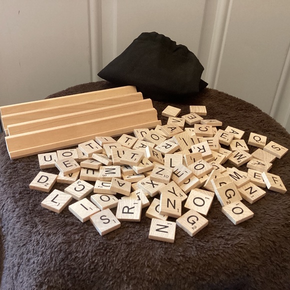 Scrabble | Games | Scrabble Tiles Wooden Racks And Drawstring Bag ...